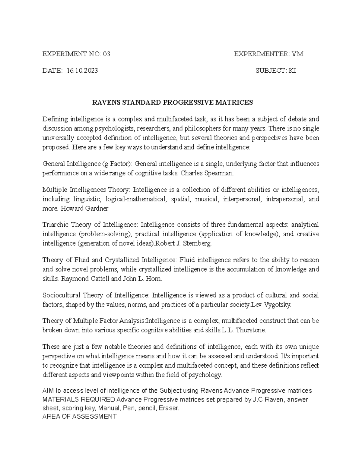 Raven Viras Rec 3 - EXPERIMENT NO: 03 EXPERIMENTER: VM DATE: 16.10 ...