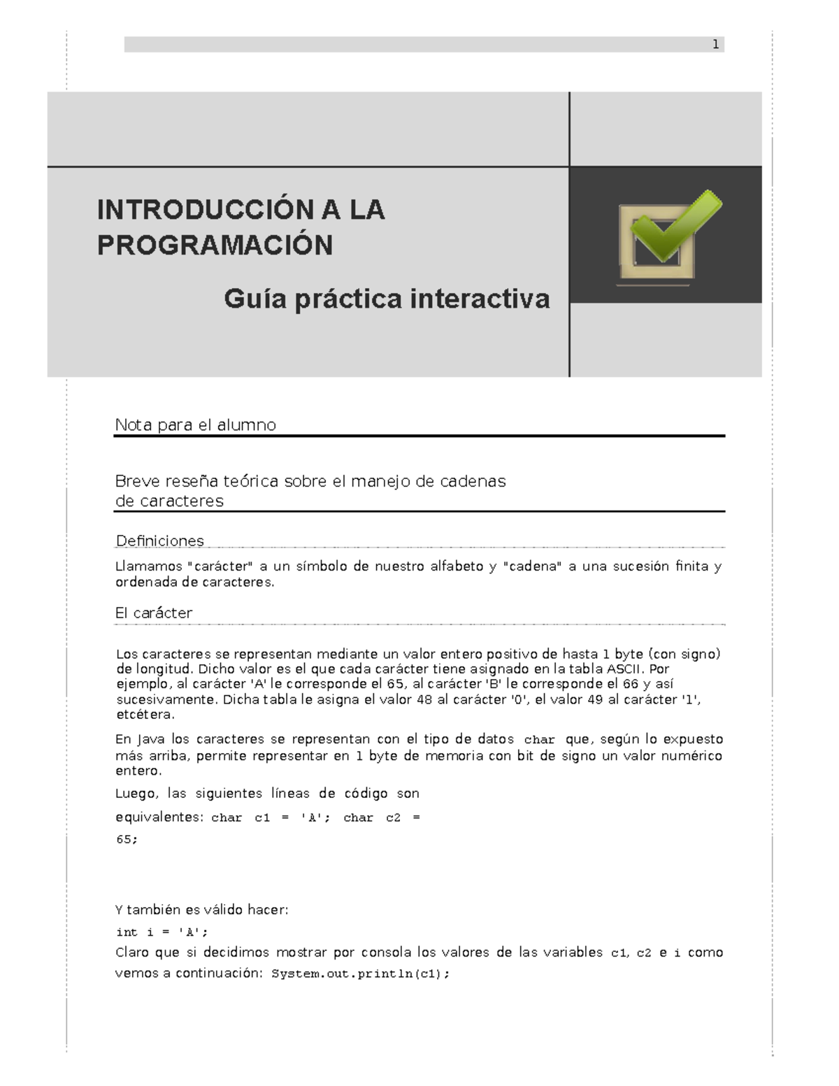 Introduccion a la programación Guia de ejercicios - INTRODUCCIÓN A LA ...