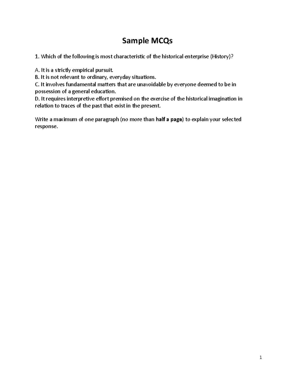 Sample Questions GES1011 GES 1009 - Sample MCQs Which of the following ...