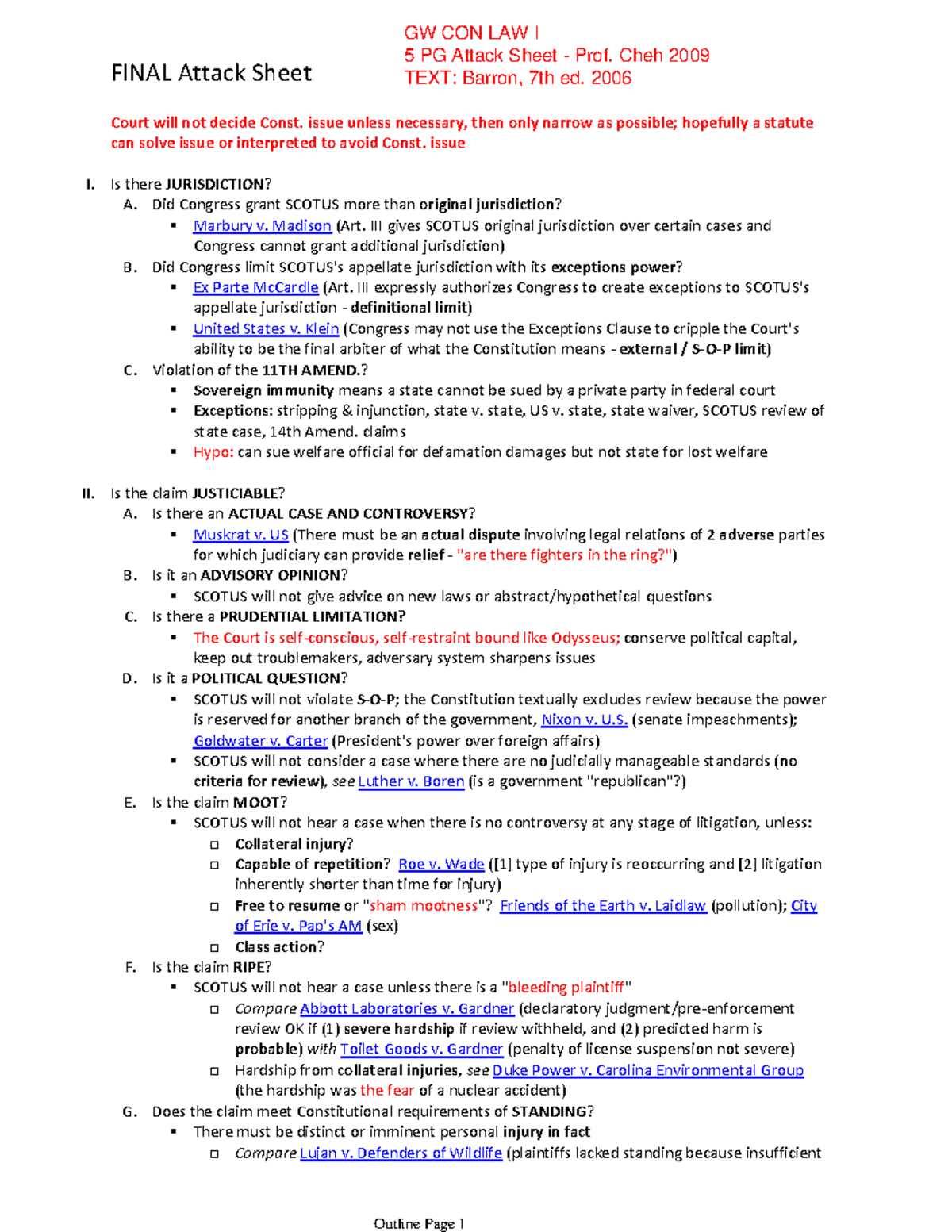 111132400 Con Law I Attack Sheet GW Prof Cheh 2009 Text Barron - Court ...