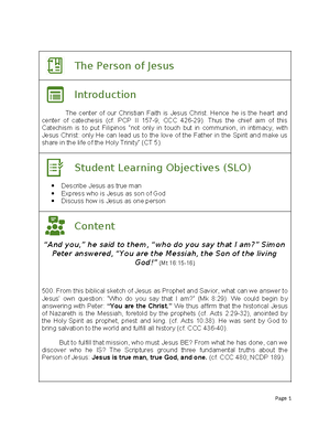 Module Wk1 Jesus, Mission and Person - Jesus Christ: Mission and Person ...