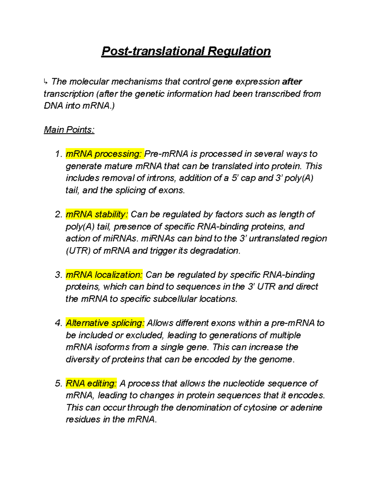 Post-Translational Regulation Notes - Post-translational Regulation ↳ ...