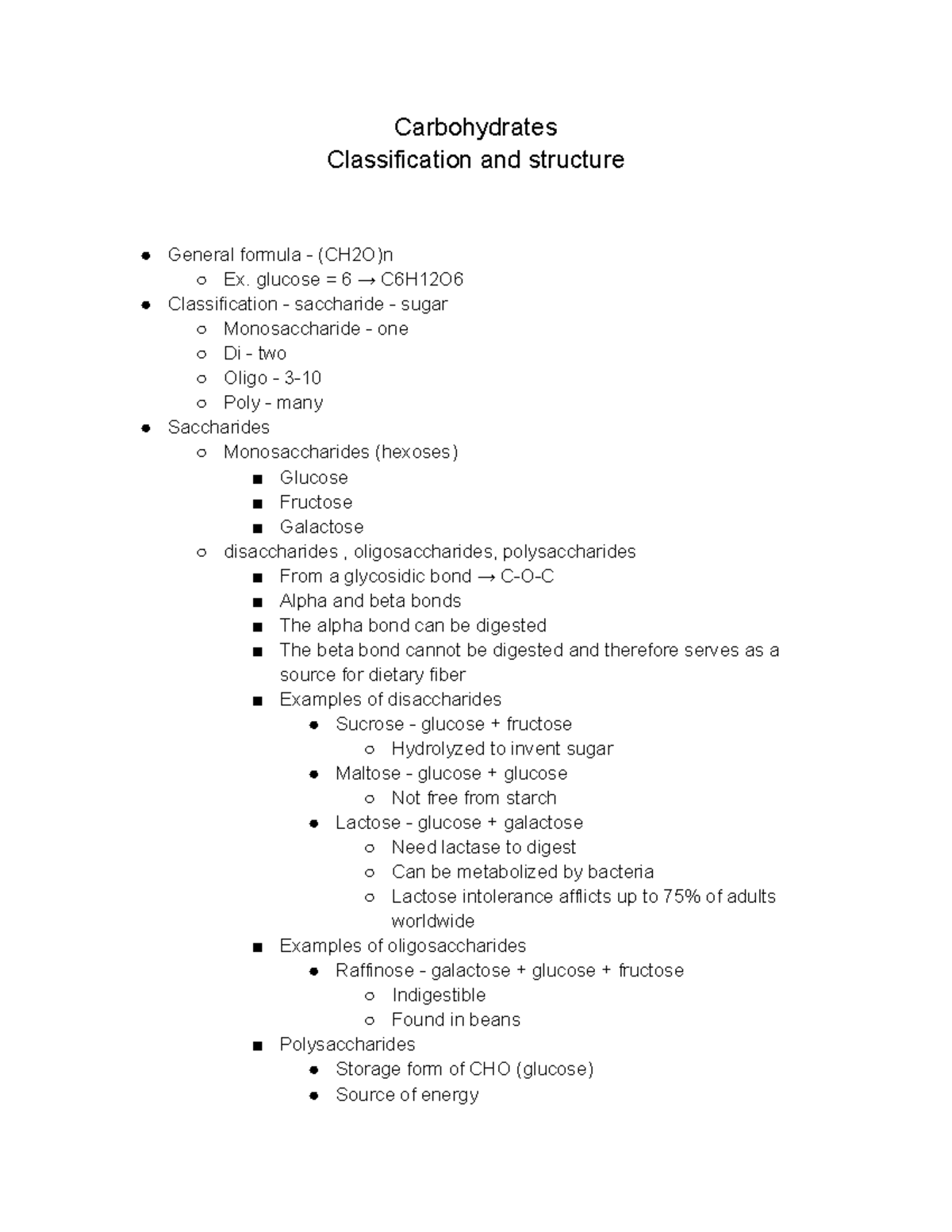 NUTR 2105 - Lecture 11 - Richard Baybutt - Carbohydrates Classification ...