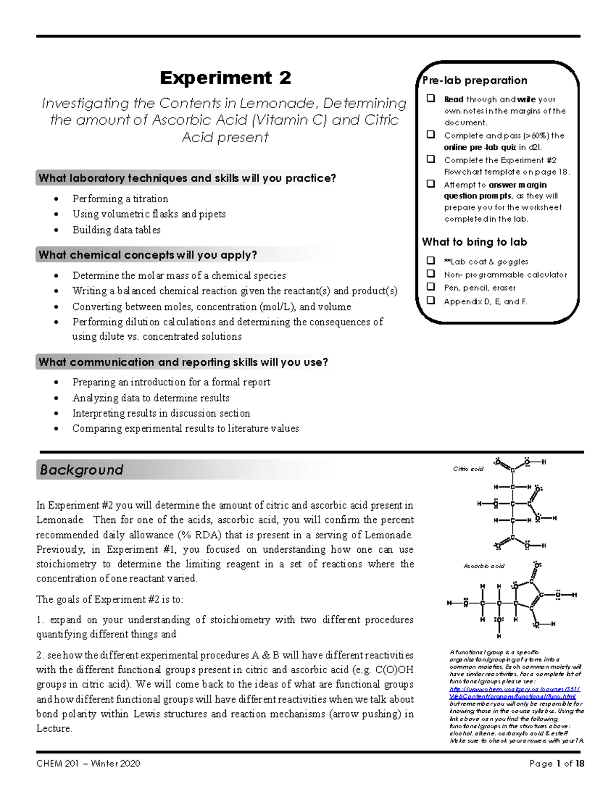 201 W20 Expt 2 - lab report - Warning: TT: undefined function: 32 Experiment 2 Investigating the ...