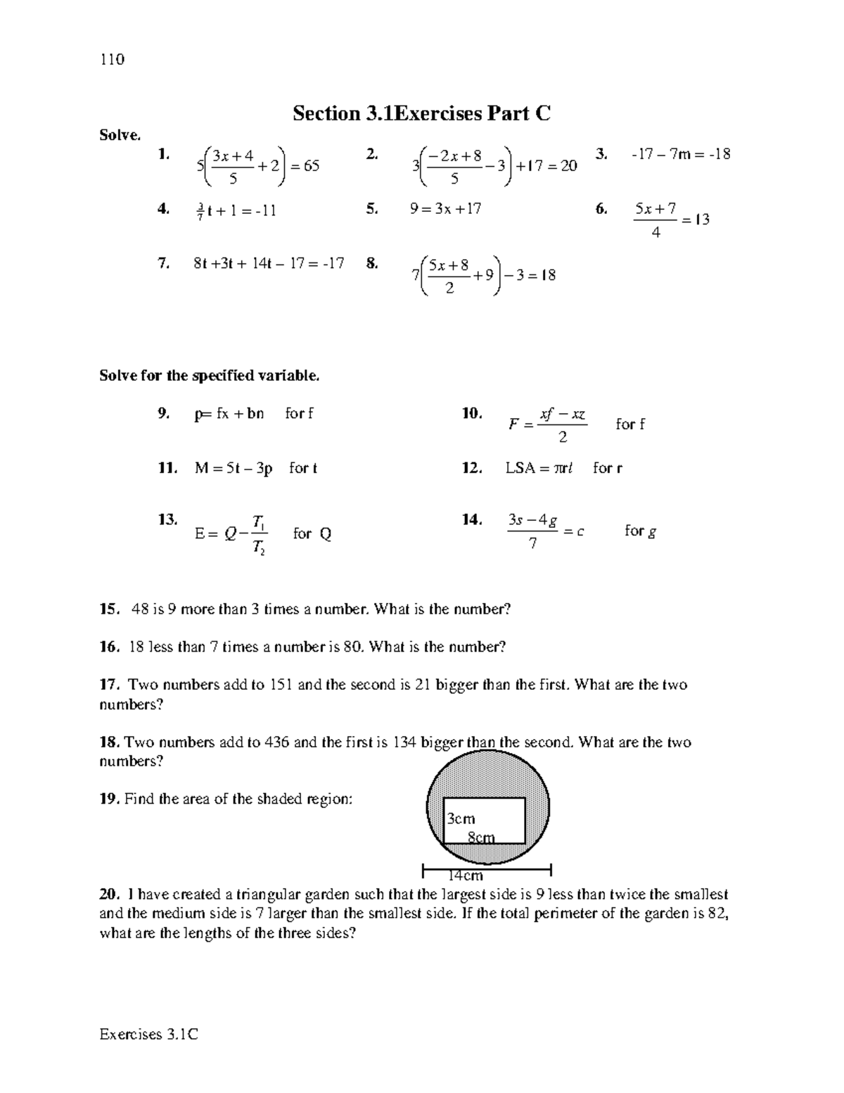 Exercises 3-1C - This exercise is about solving solving equations ...