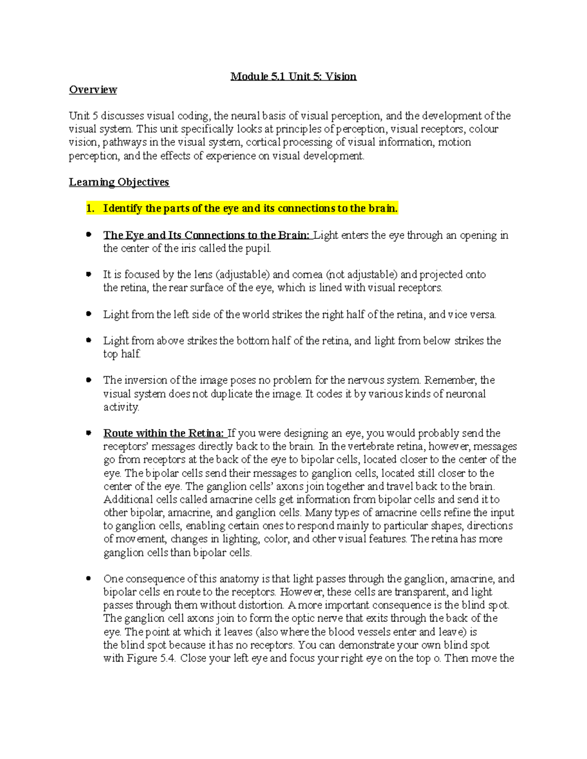 Module 5.1 Vision - Module 5 Unit 5: Vision Overview Unit 5 discusses ...
