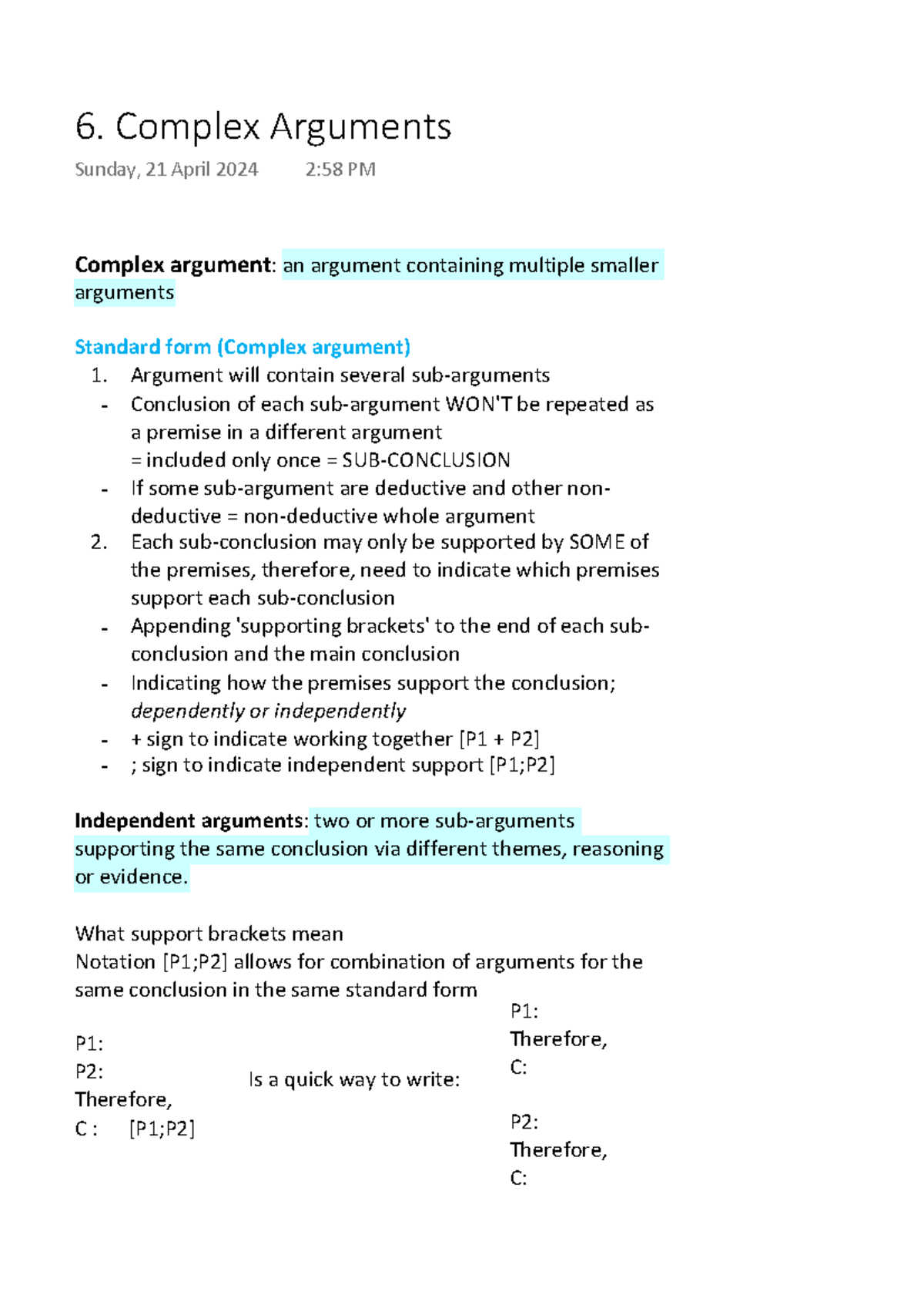 MOD6. Complex Arguments - Complex argument : an argument containing multiple smaller arguments ...
