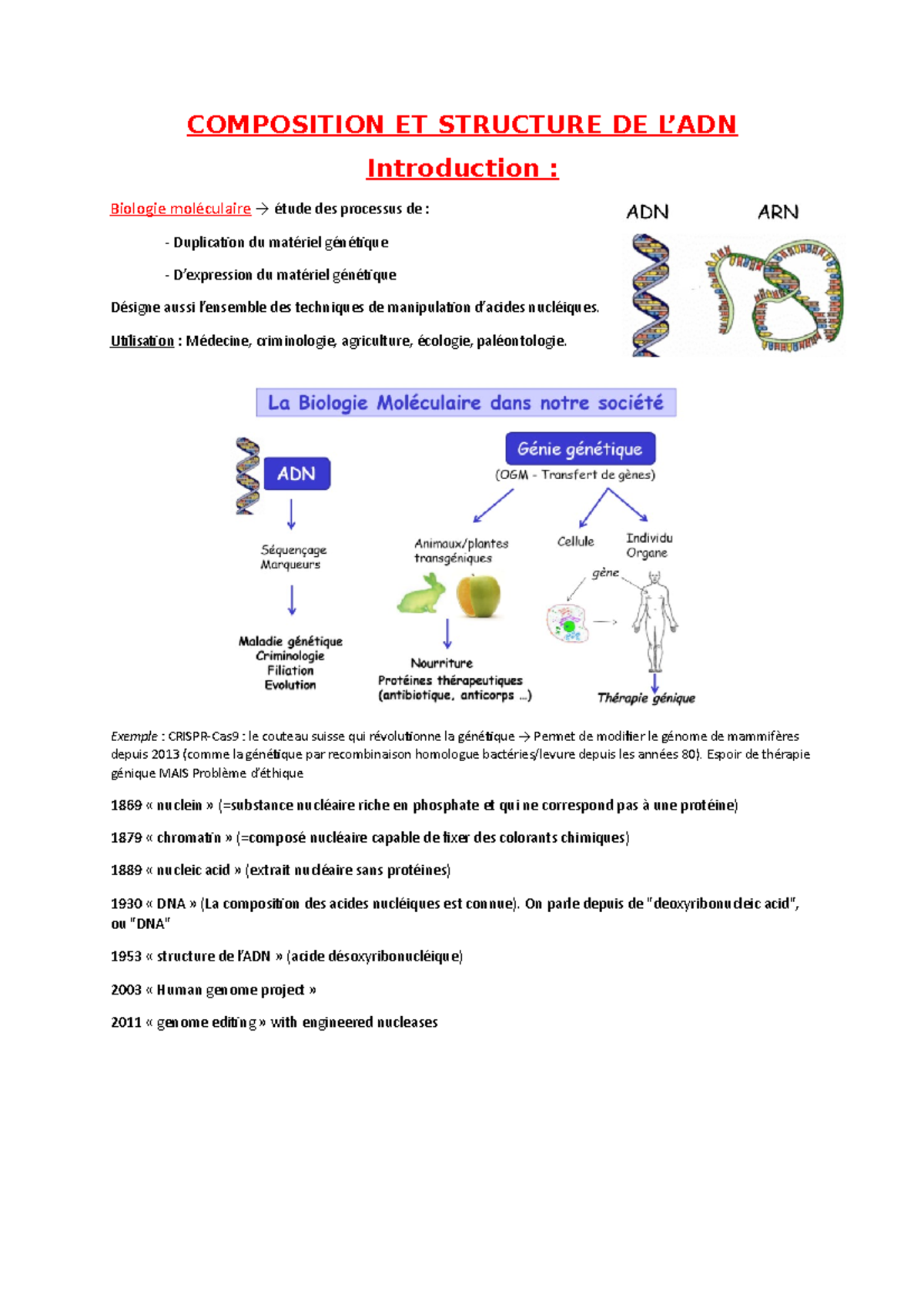 Composition ET Structure DE L'ADN - COMPOSITION ET STRUCTURE DE L’ADN ...