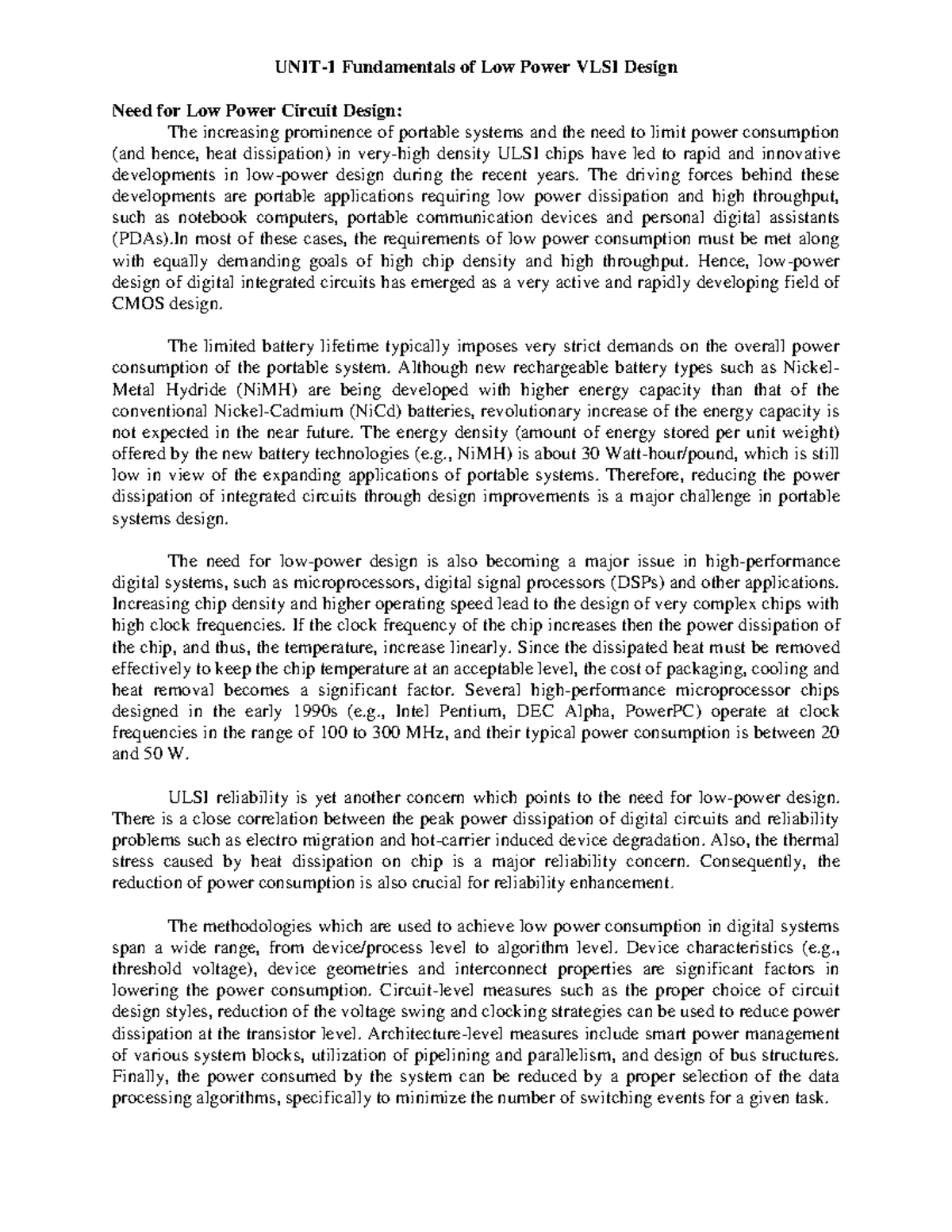 Low Power-VLSI-Unit1 - VEY EASY UNDERSTANDING - UNIT-1 Fundamentals of Low Power VLSI Design ...