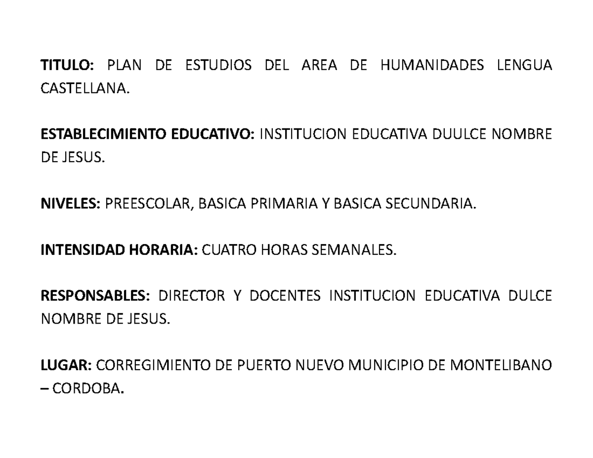 Plan de estudio 2020 - planes - TITULO: PLAN DE ESTUDIOS DEL AREA DE ...