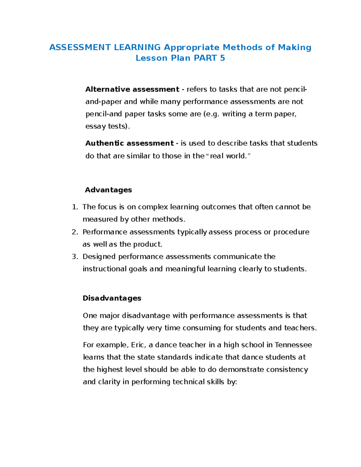 Assessment Learning Appropriate Methods of Making Lesson Plan PART 5 ...
