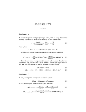 Exam-2 cheat sheet - ChBE 321 Exam 2 Crib Sheet Closed system first law ...