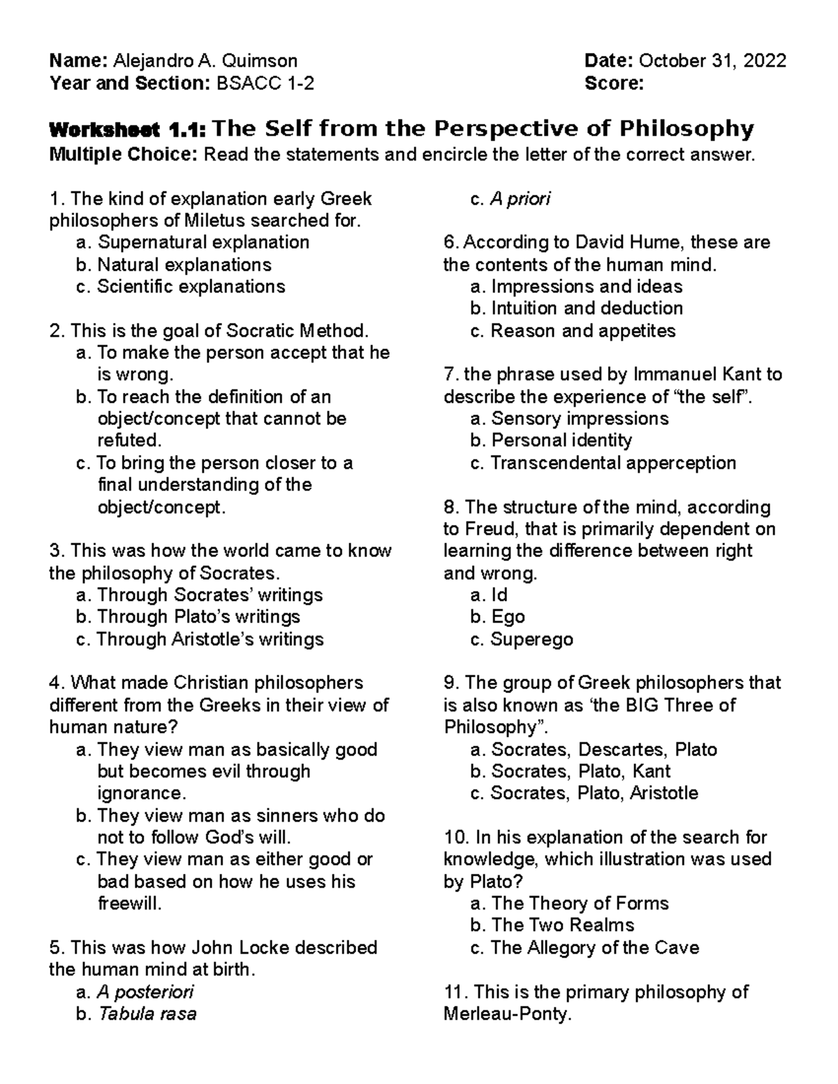 UTS Quiz 1 - Take this quiz as practice - Name: Alejandro A. Quimson ...