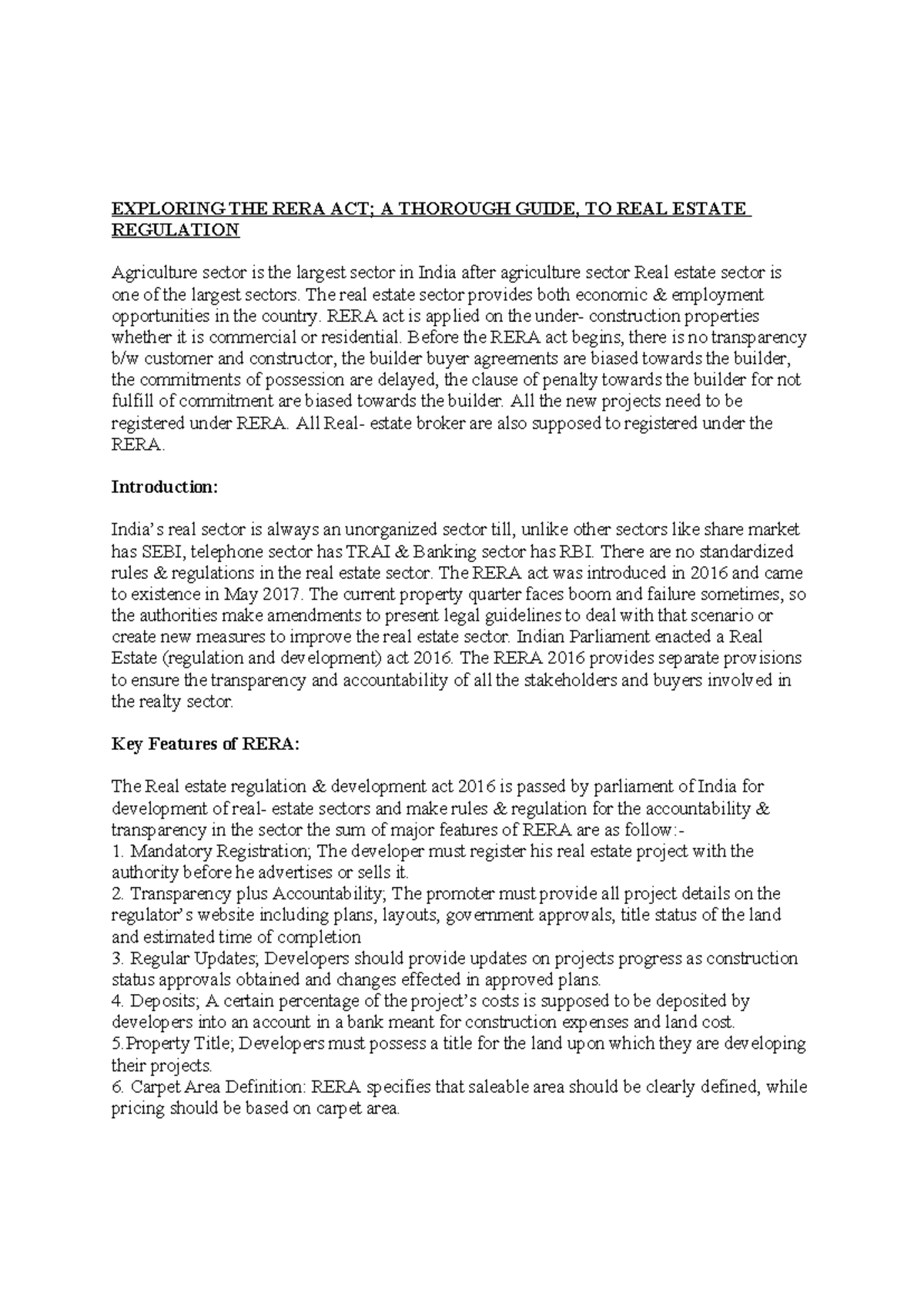 Exploring THE RERA ACT - article - EXPLORING THE RERA ACT; A THOROUGH ...