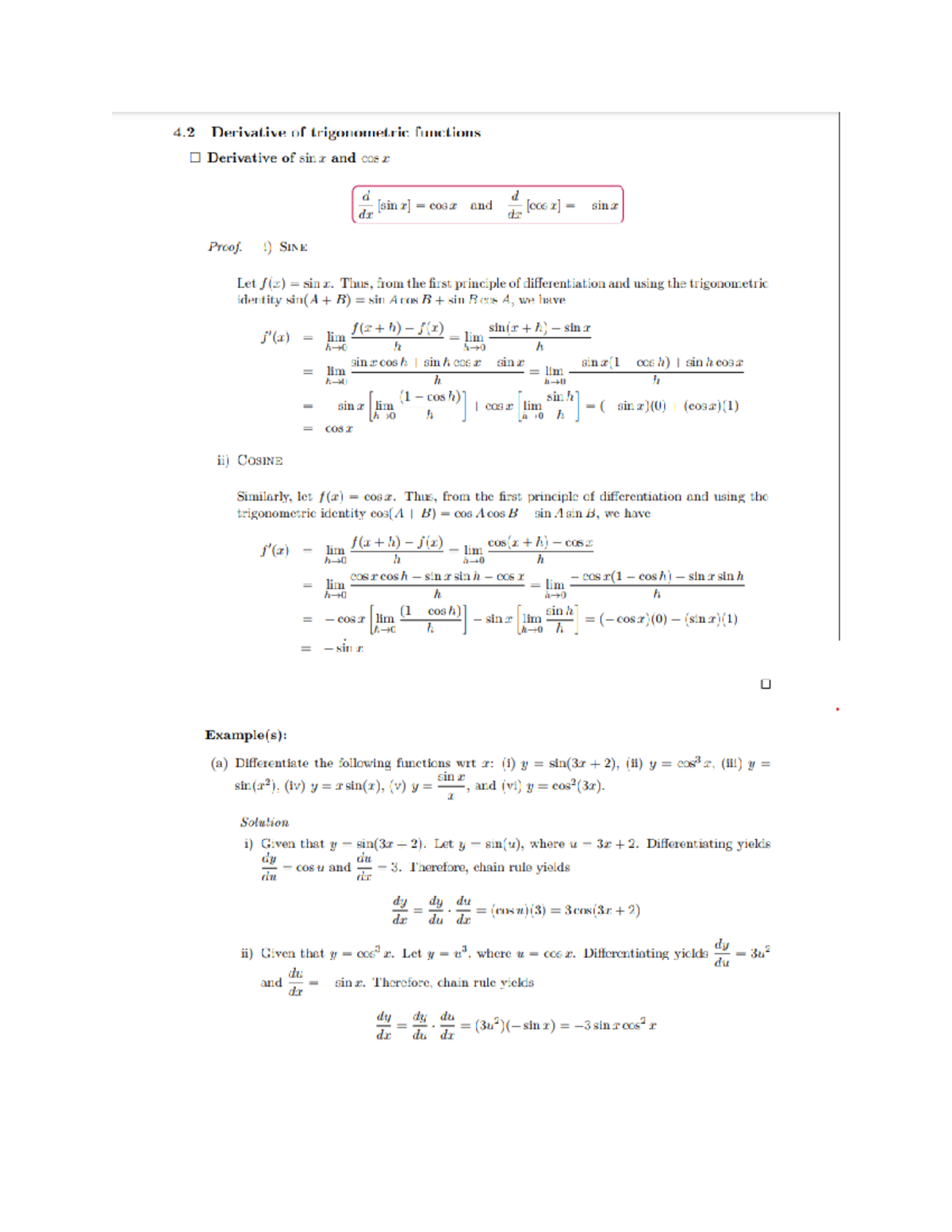Lecture 3 and 4 spm 2181 differential calculus - 4 Derivative of trigonometric functions ...