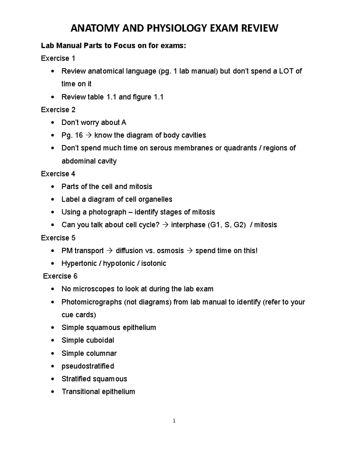 2021 Anatomy Physioogy I Final Exam Study Guide Review - Lab Manual ...