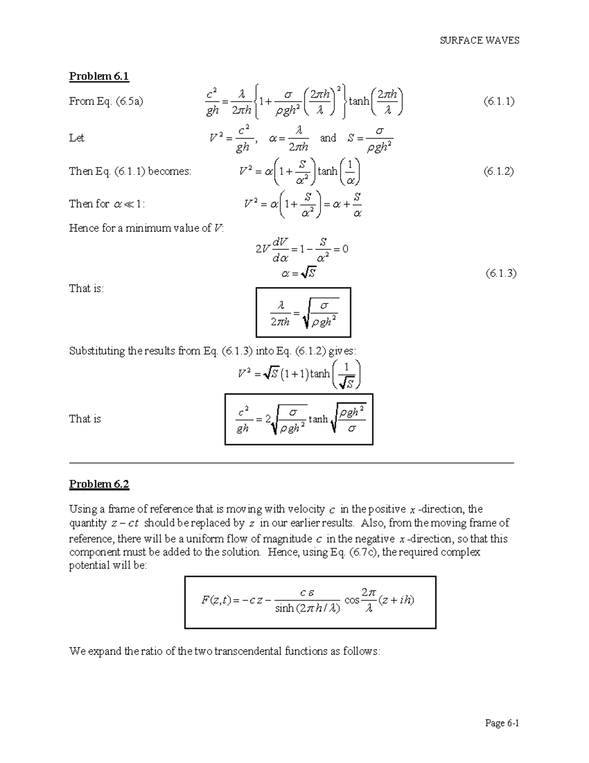 2.009 Guided Summary Notes 6 Surface Flows - Problem 6. From Eq. (6) 2 ...