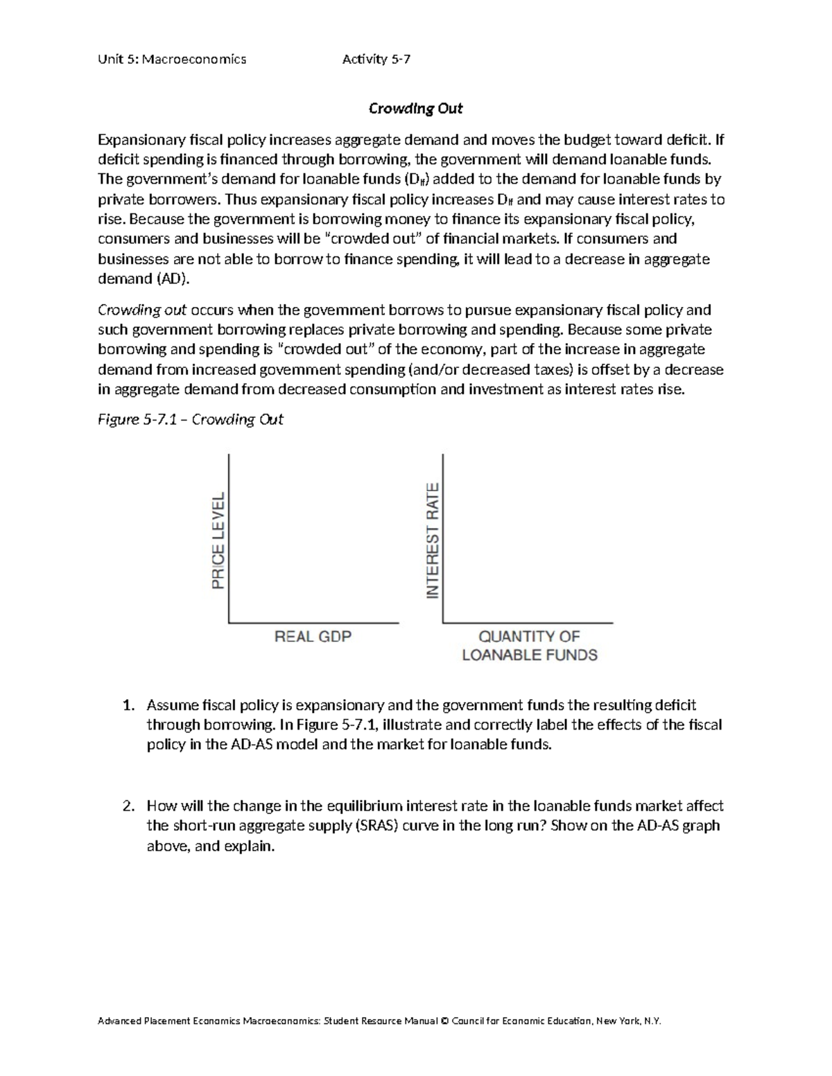 5-4 Crowding Out - Unit 5: Macroeconomics Activity 5- Crowding Out ...