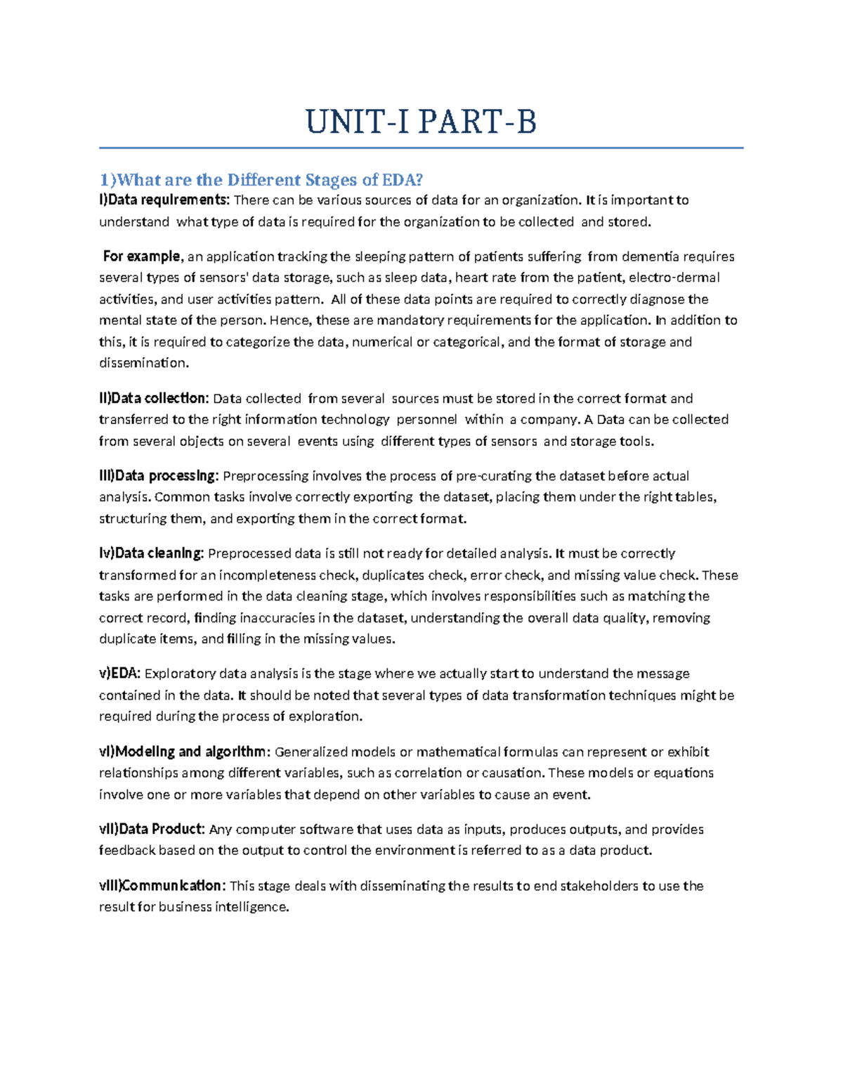 Data Exploration and Visualization - UNIT-I PART-B 1)What are the Different Stages of EDA? i ...