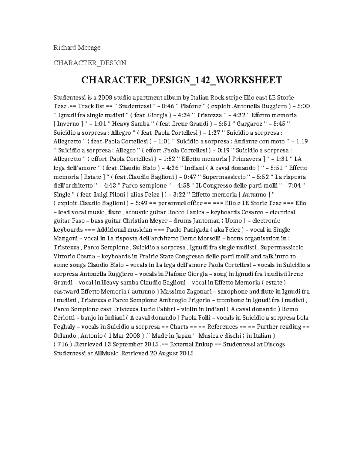 Character Design 142 Worksheet - Richard Mccage CHARACTER_DESIGN ...