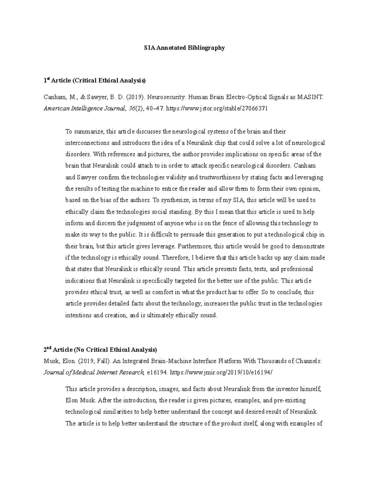 SIA Annotated Bibliography - , & Sawyer, B. D. (2019). Neurosecurity ...