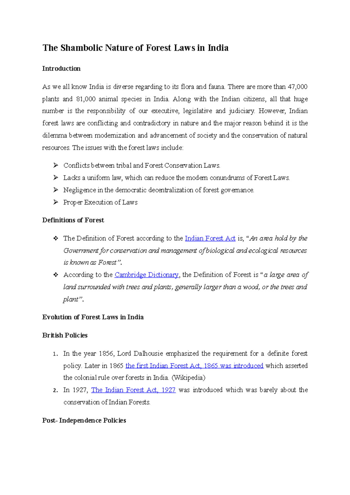 The Shambolic Nature of Forest Laws in India - The Shambolic Nature of ...