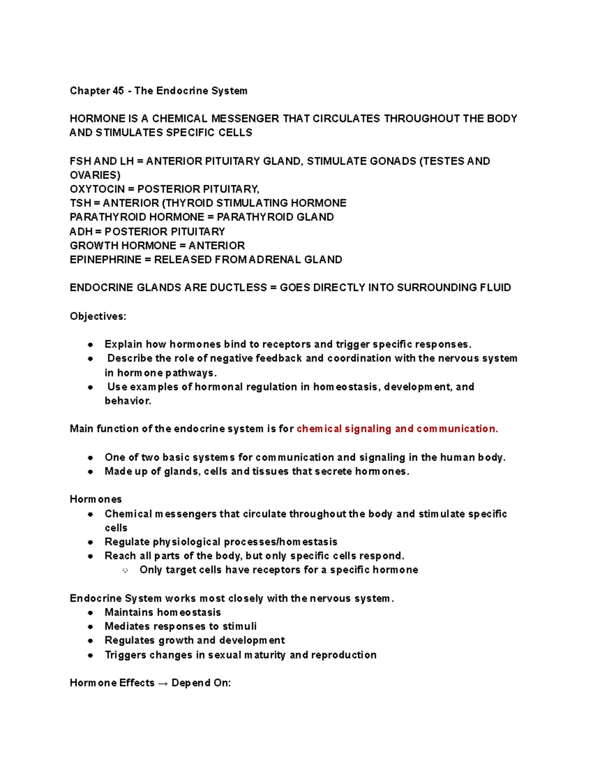 BIO EXAM 3 Study - Chapter 45 - The Endocrine System HORMONE IS A ...