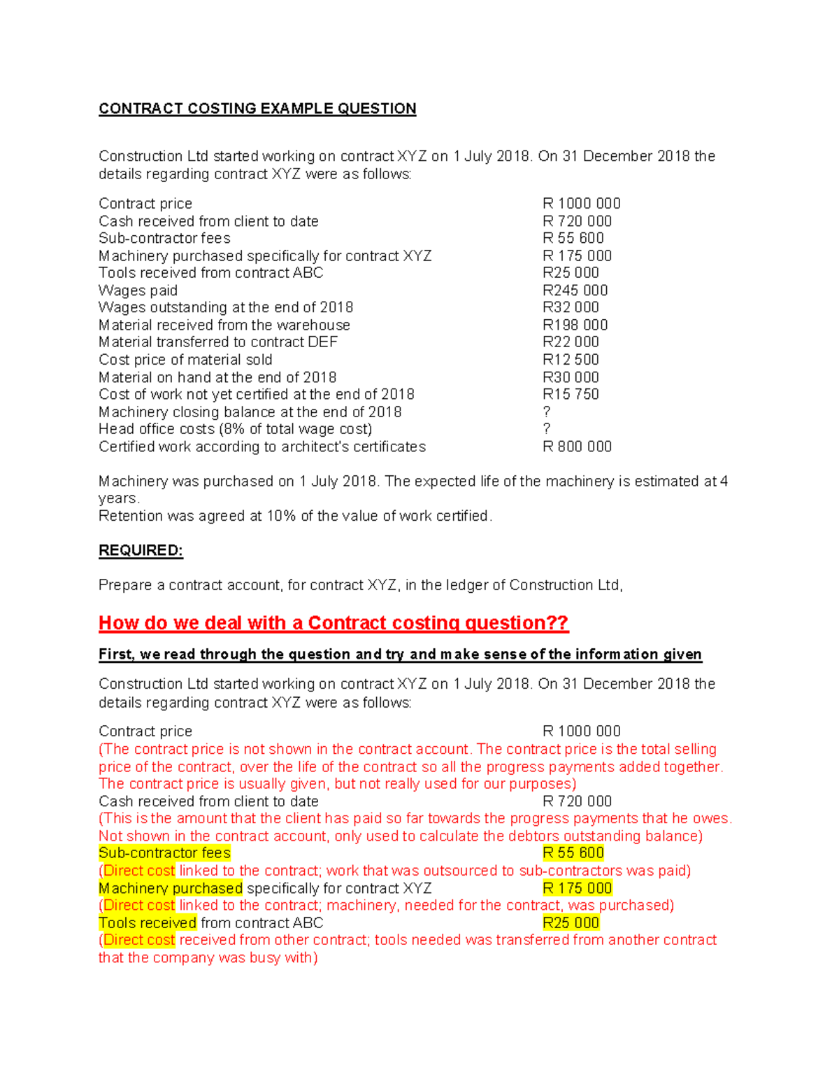 Exam 2020, questions and answers - CONTRACT COSTING EXAMPLE QUESTION ...