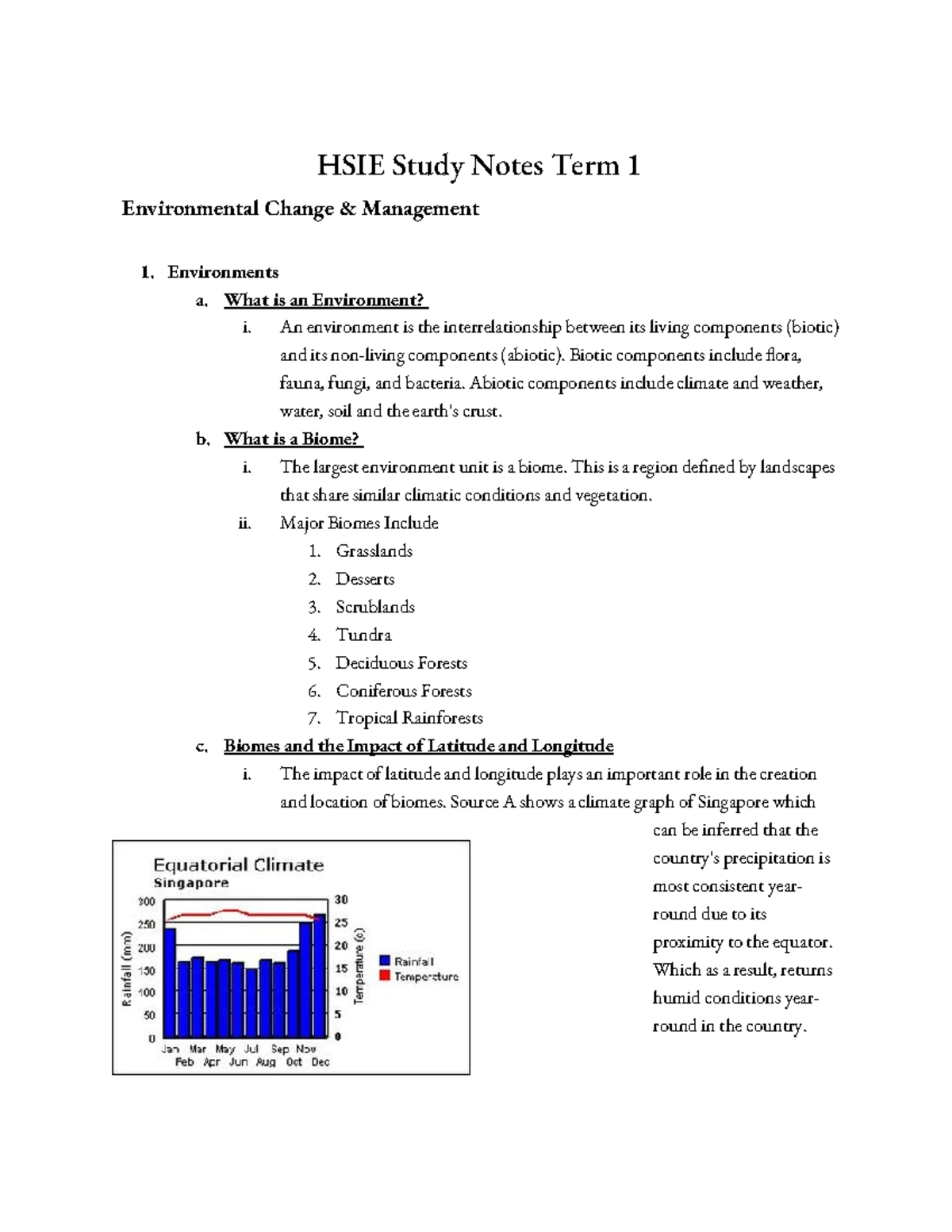 Copy of hsie study notes - HSIE Study Notes Term 1 Environmental Change ...