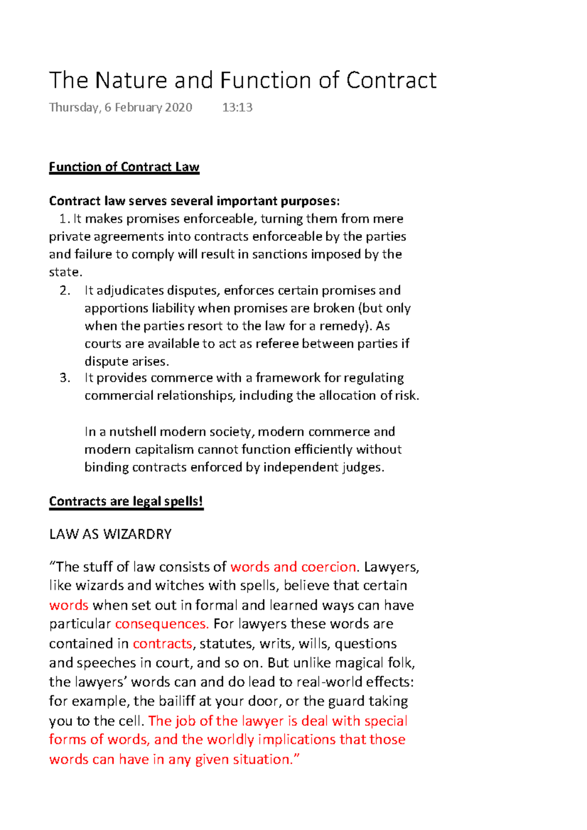 The Nature and Function of Contract - Function of Contract Law Contract ...