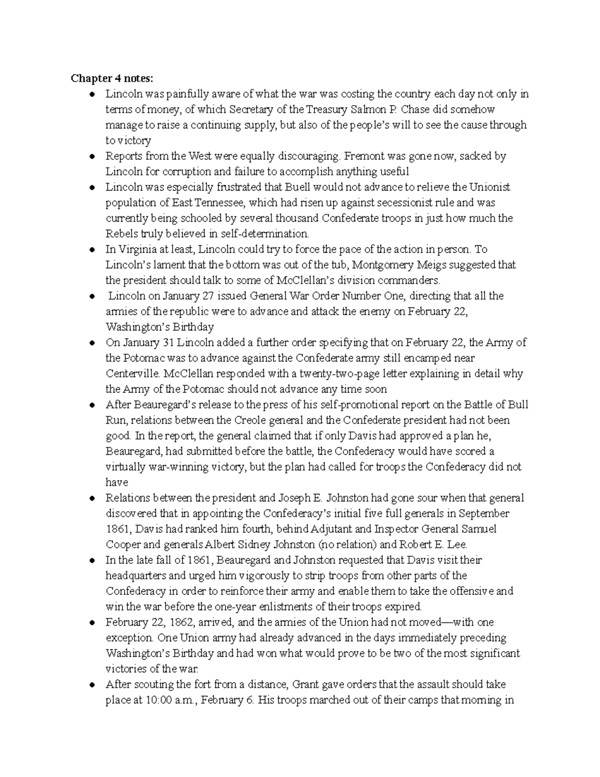 HIUS420 ( Woodworth) ch. 4 notes - Chapter 4 notes: Lincoln was ...