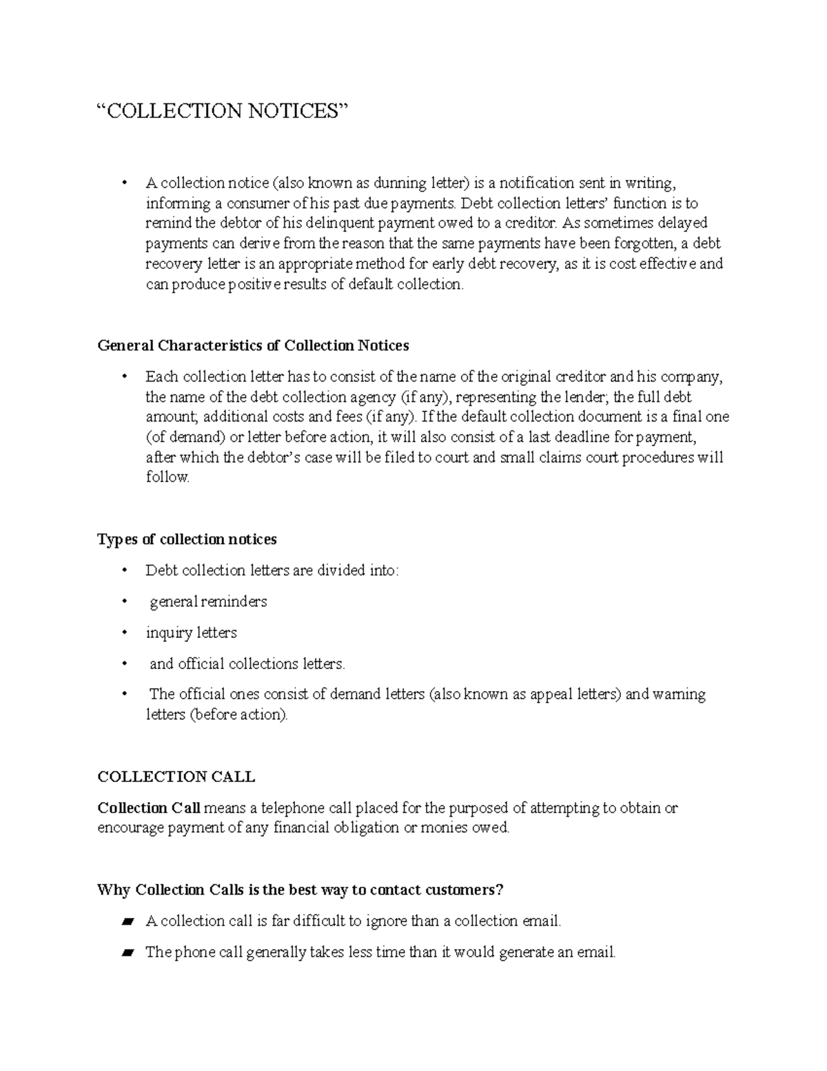 Collection Notices - “COLLECTION NOTICES” A collection notice (also ...