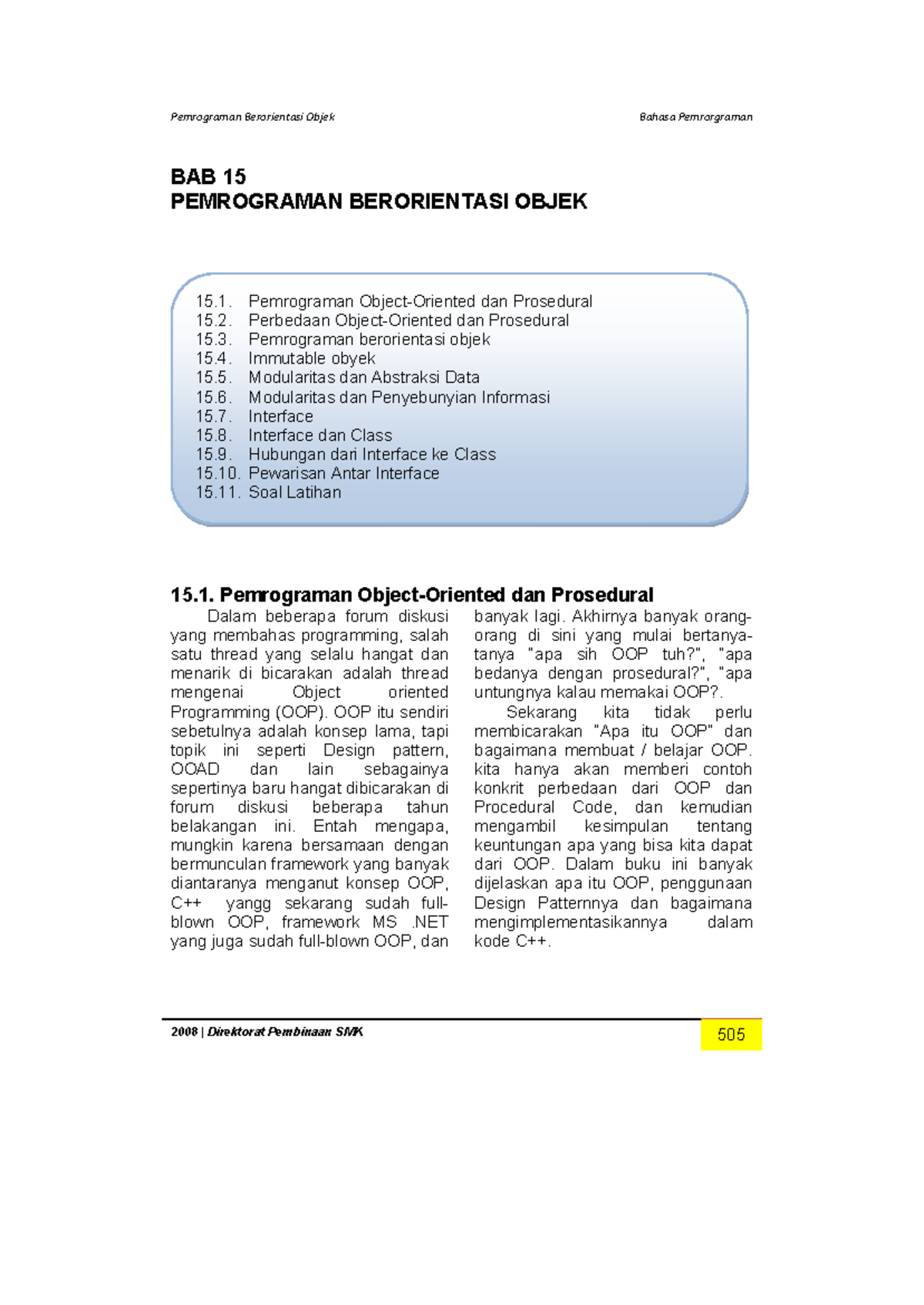 Bab 15 Pemrograman Komputer - Pemrograman Berorientasi Objek Bahasa Pemrorgraman 2008 ...