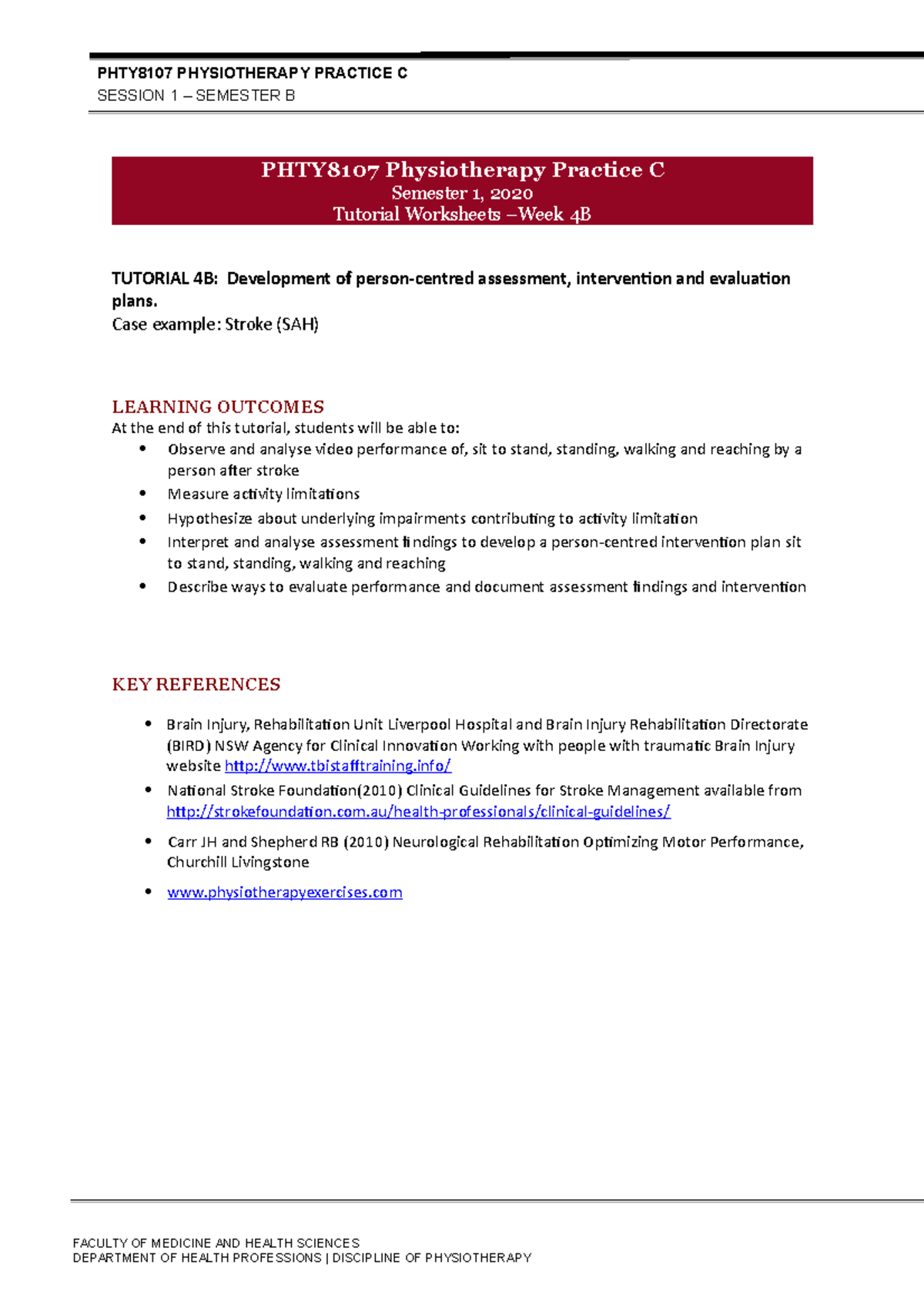 Tutorial B - PHTY8107 Physiotherapy Practice C Semester 1, 2020 ...