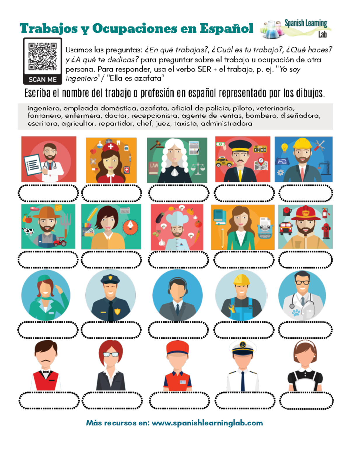 Jobs and occupations in Spanish pdf with answers - Trabajos y ...