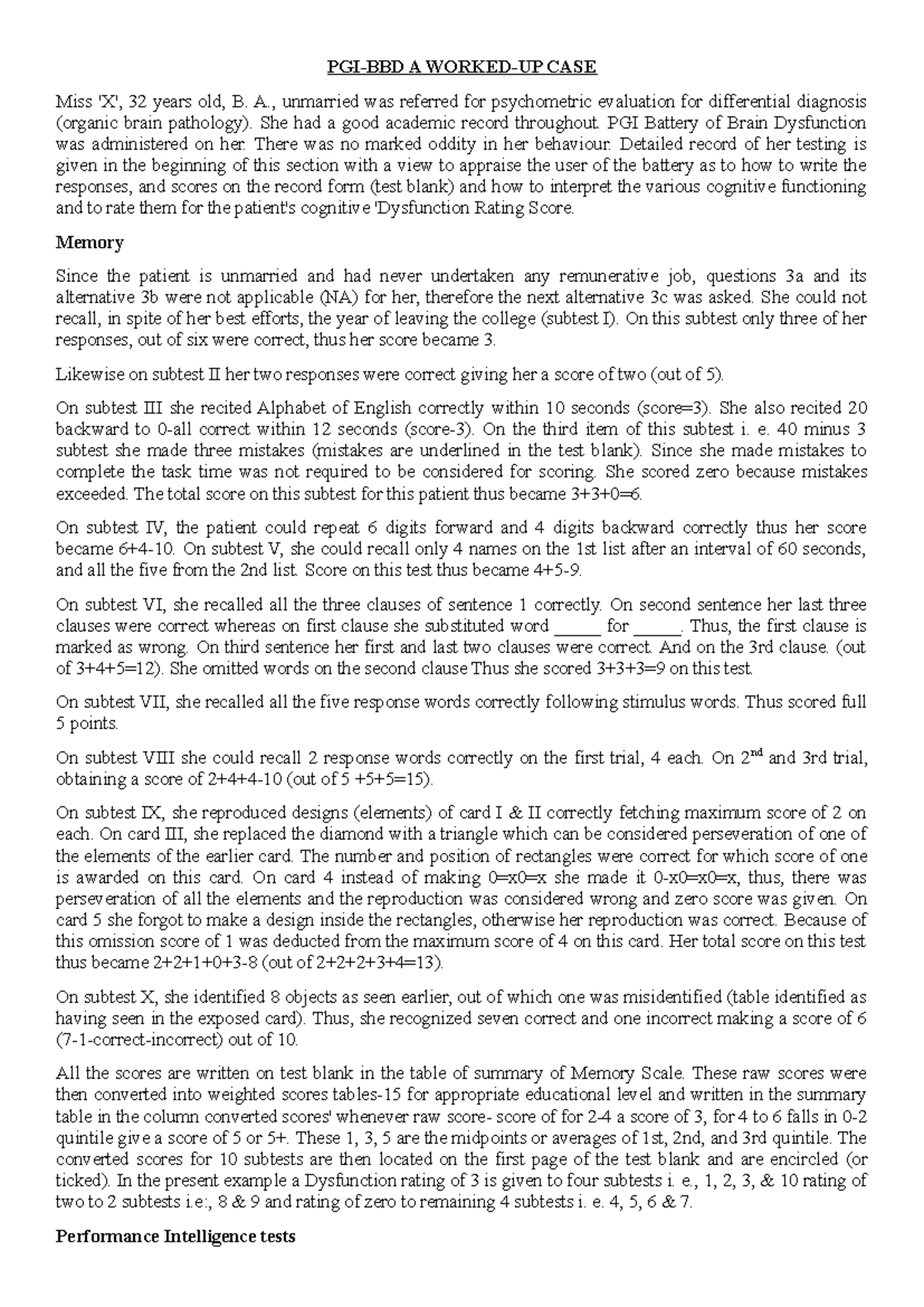 PGI-BBD interpretation manual - PGI-BBD A WORKED-UP CASE Miss 'X', 32 years old, B. A ...