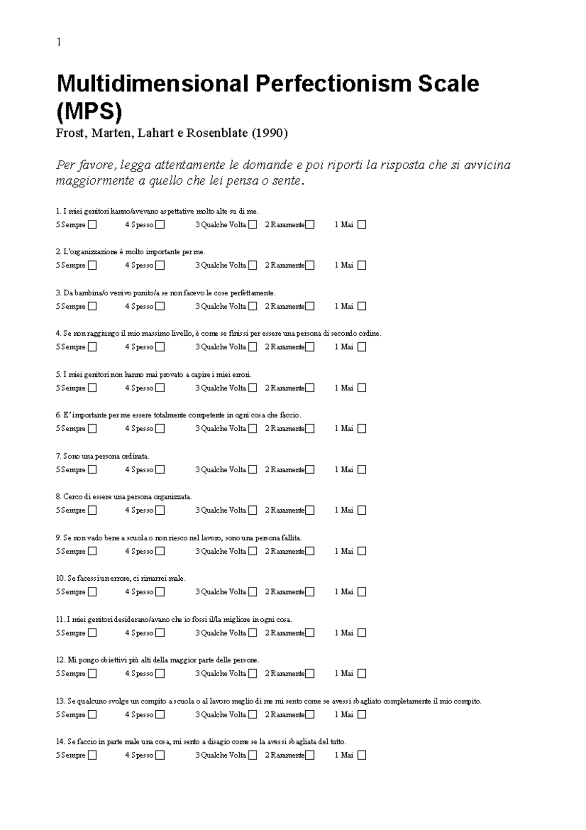 MPS - mps - Multidimensional Perfectionism Scale (MPS) Frost, Marten ...