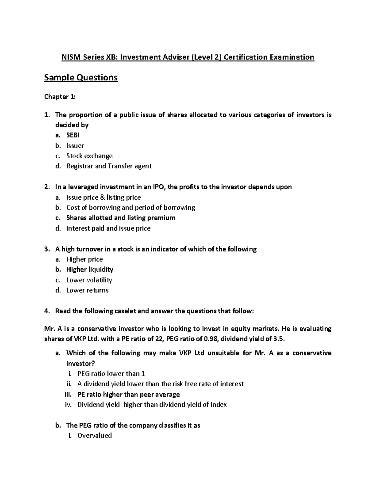 Sample-Questions IA-Level-II 23 - NISM Series XB: Investment Adviser ...