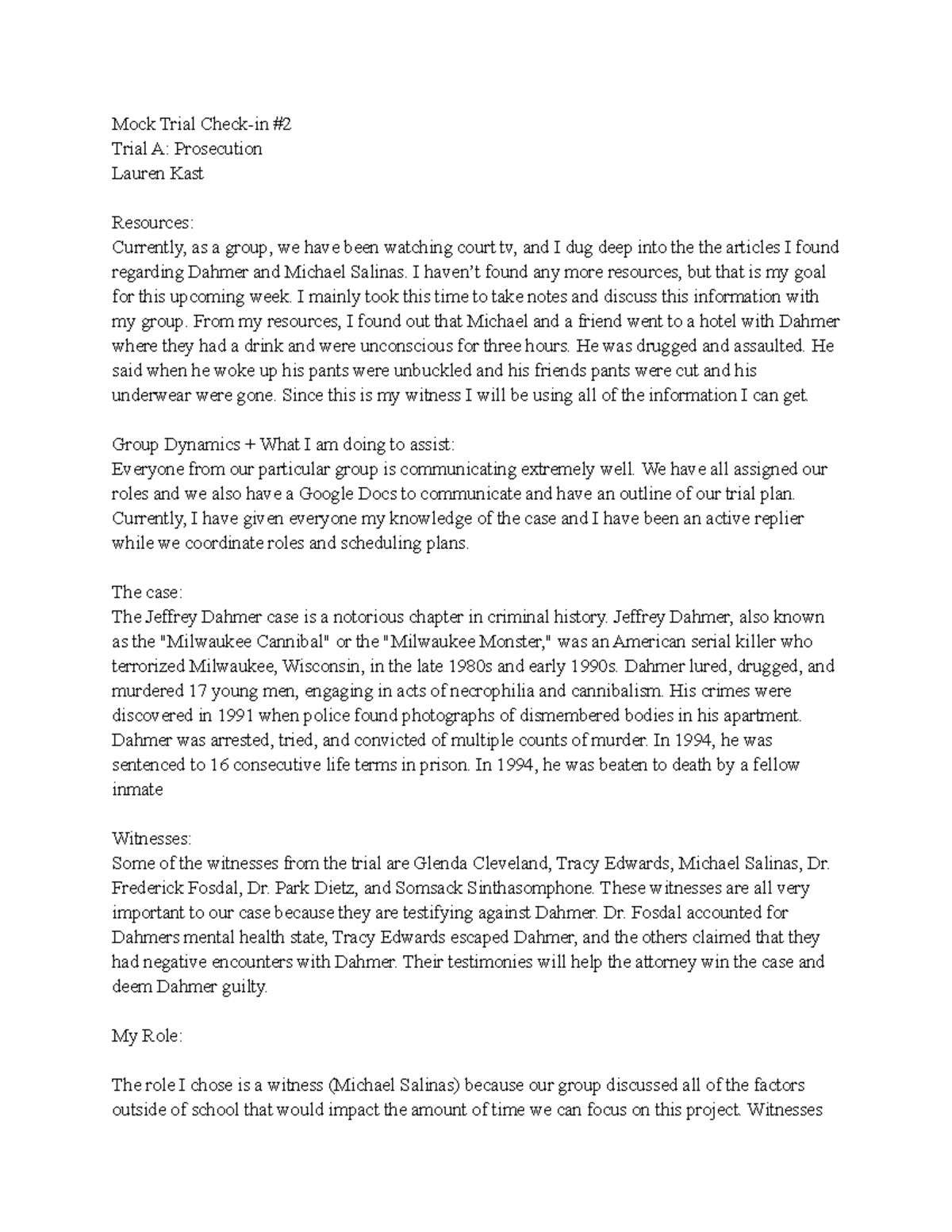 Mock Trial Check-in #2 - I haven’t found any more resources, but that ...