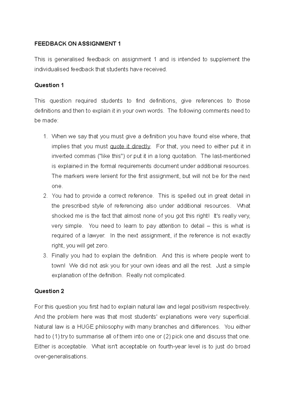 Feedbackonassignment 1-2 for assiggnments - FEEDBACK ON ASSIGNMENT 1 ...