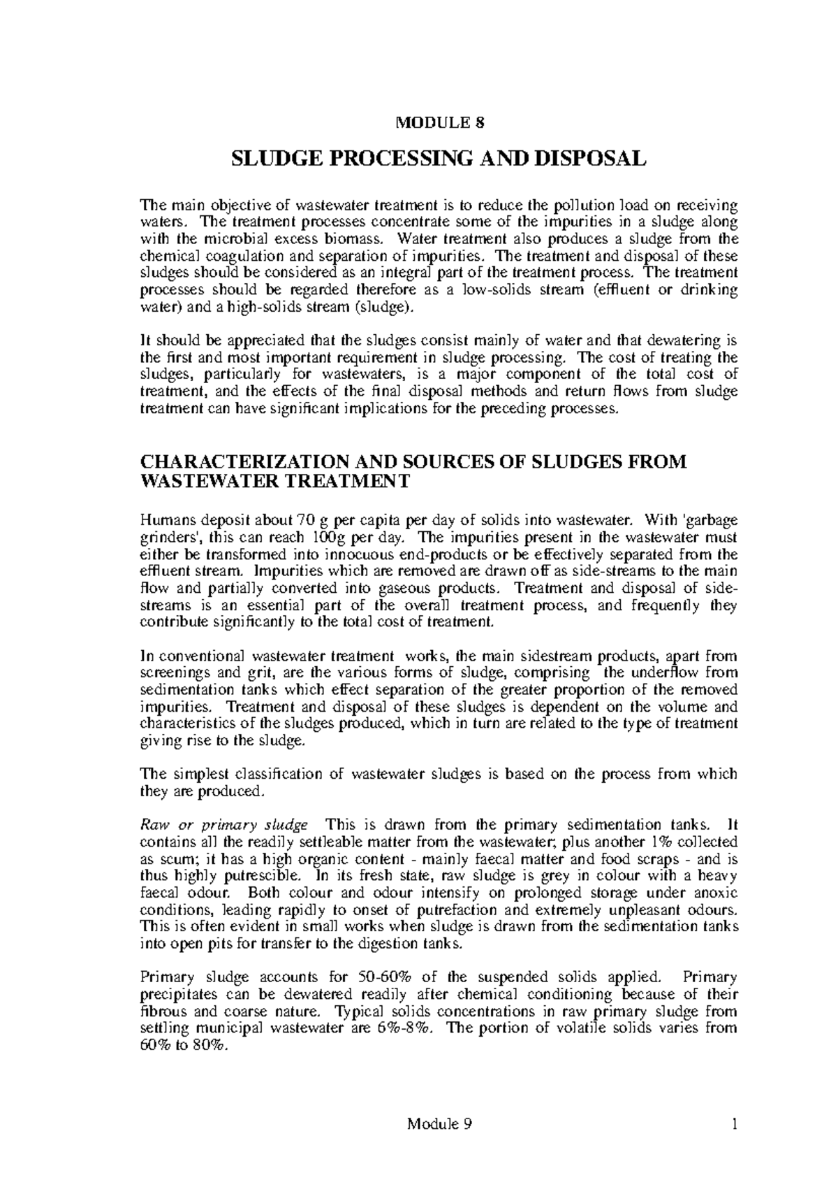 Sludge Disposal - Lecture notes 7,5 - MODULE 8 SLUDGE PROCESSING AND ...