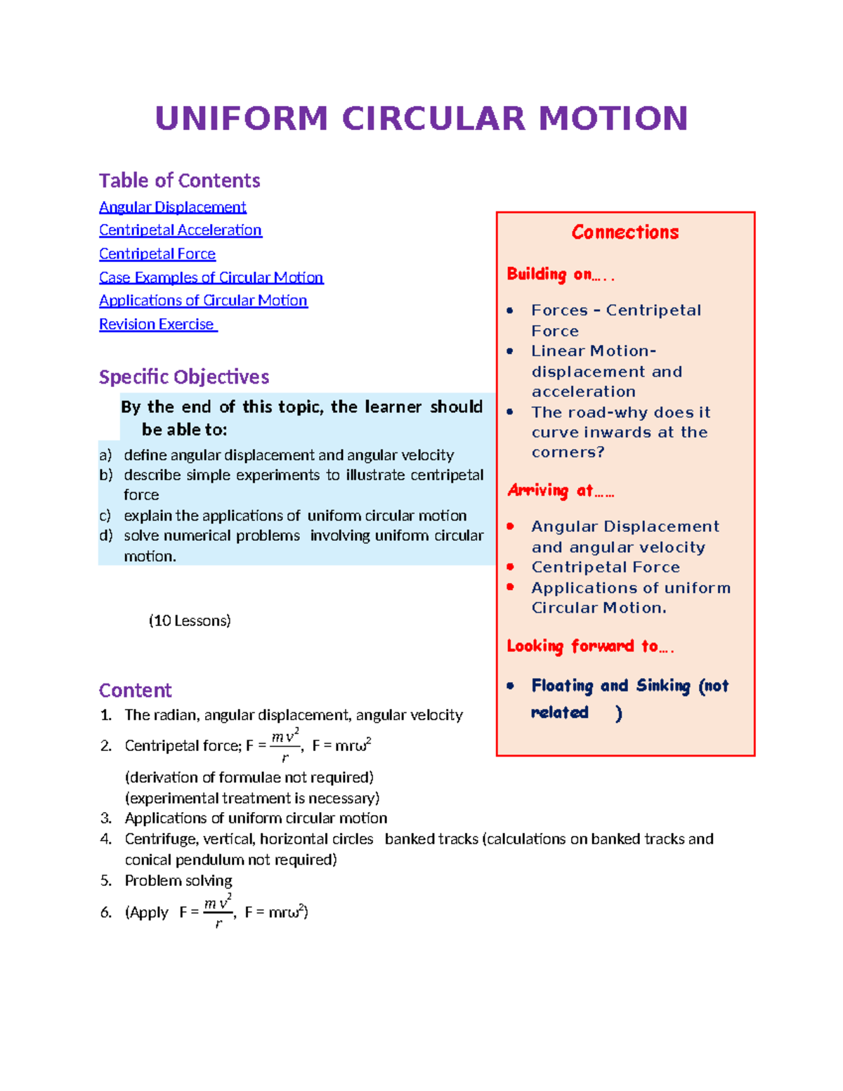 4.2 Uniform Circular Motion - UNIFORM CIRCULAR MOTION Table of Contents ...