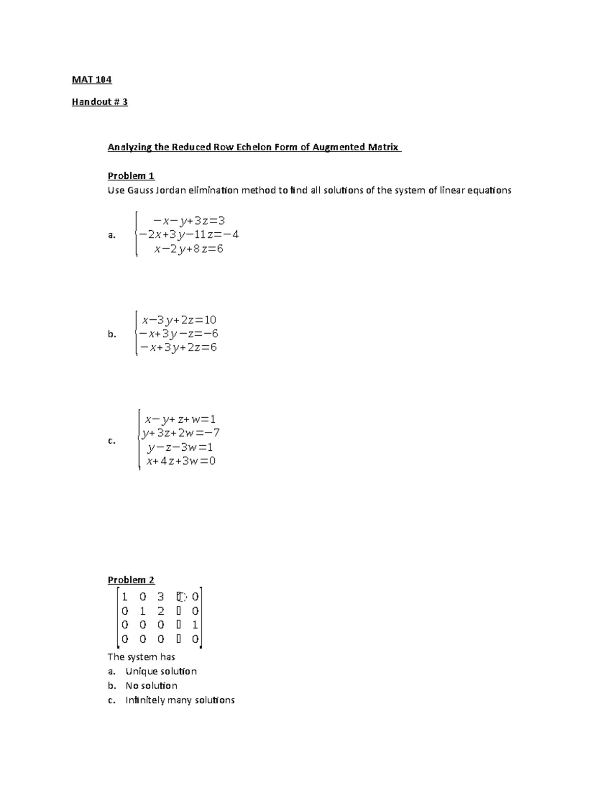 MAT 104 Handout 4 - homework 4 - MAT 104 Handout # 3 Analyzing the ...