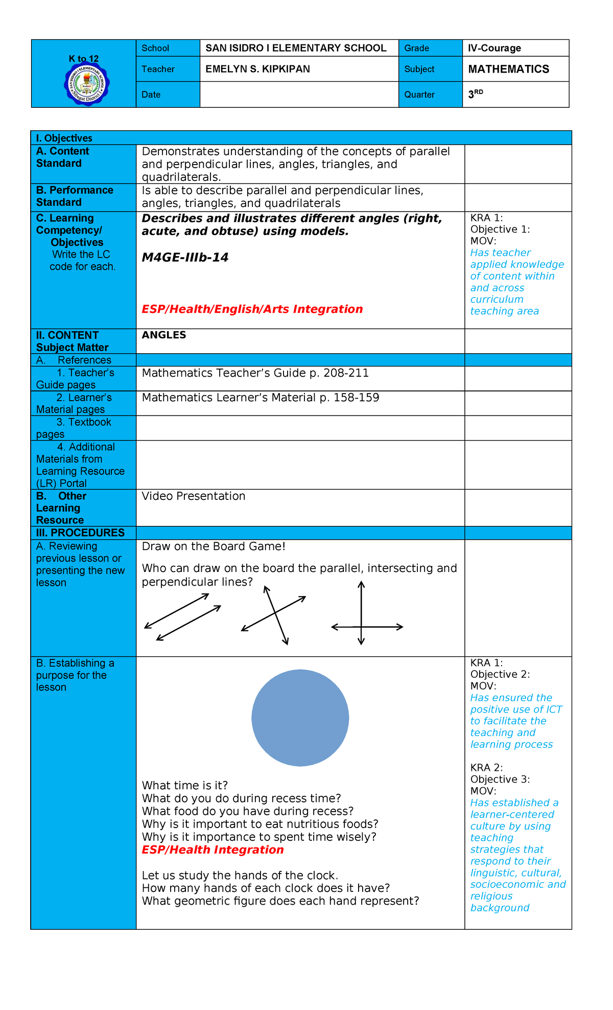 3rd Quarter COT 2 Math - MELC-based Lesson PLAN - I. Objectives A ...