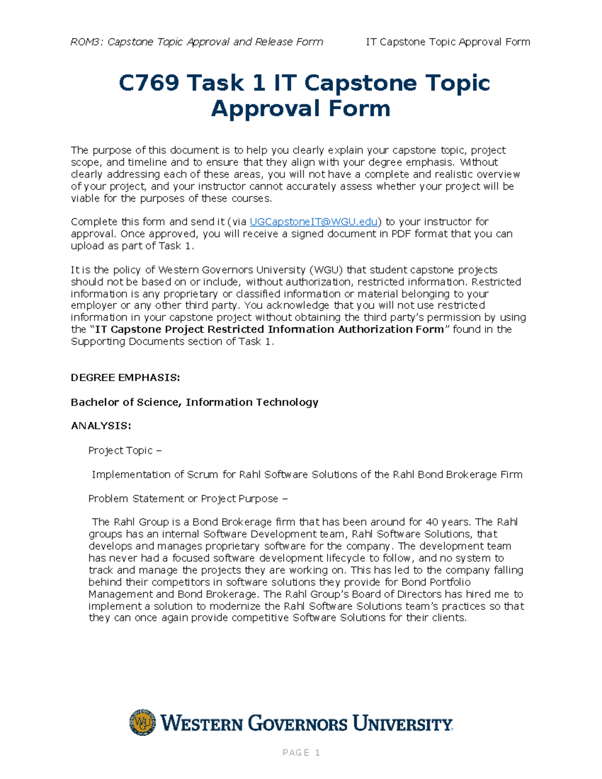 IT Capstone Topic Approval Form - Without clearly addressing each of ...
