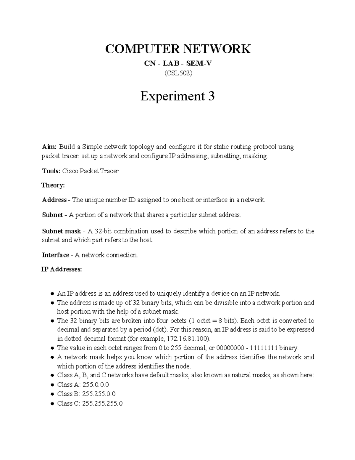 Cn Exp3 Computer Network Experiment 3 Computer Network Cn Lab Sem V Csl502 Experiment