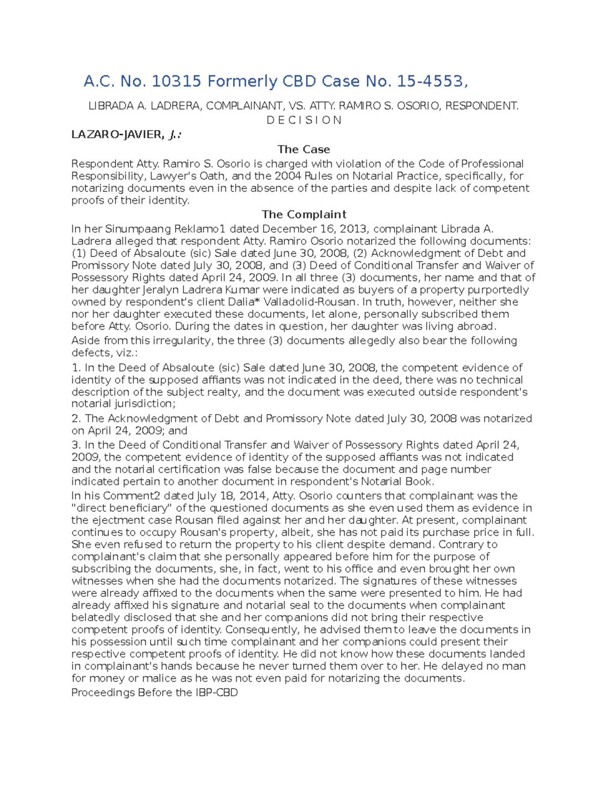 A.C. No. 10315 Formerly CBD Case No. 15-4553 - A. No. 10315 Formerly ...