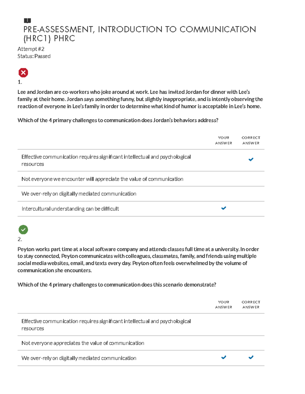 Introduction to Communication Pre Assessment PRE ASSESSMENT ...