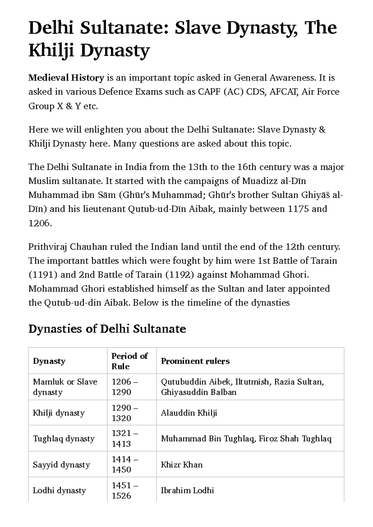 Delhi Sultanate: Slave Dynasty, The Khilji Dynasty - Delhi Sultanate ...