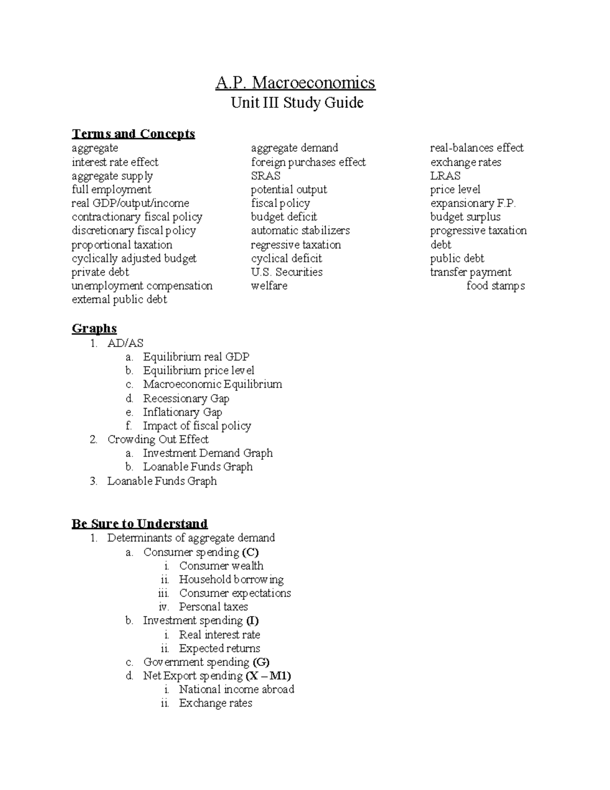 Study Guide(AP Macro) - Unit III - A. Macroeconomics Unit III Study ...